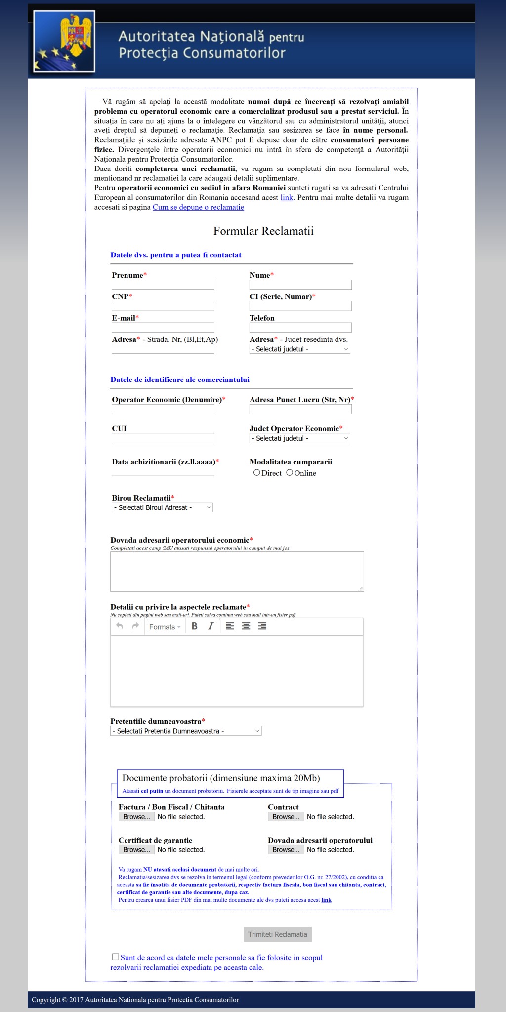 Cum arată formularul online pentru sesizările la Protecția ...