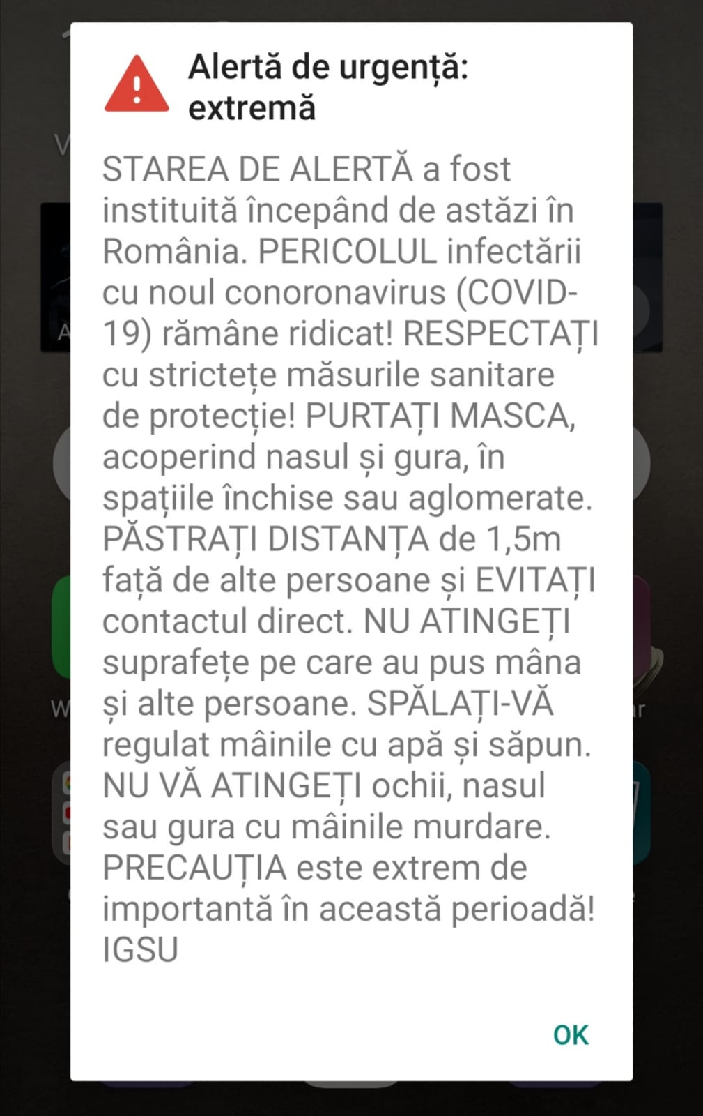 Mesaj Ro-Alert privind instituirea stării de alertă : Europa FM