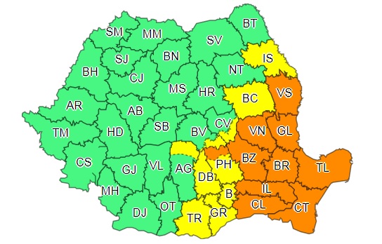 Zece județe intră sub Cod portocaliu de furtuni, ploi torențiale și ...