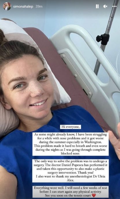 Simona Halep s-a operat la nas. „A fost singura modalitate de a scăpa ...