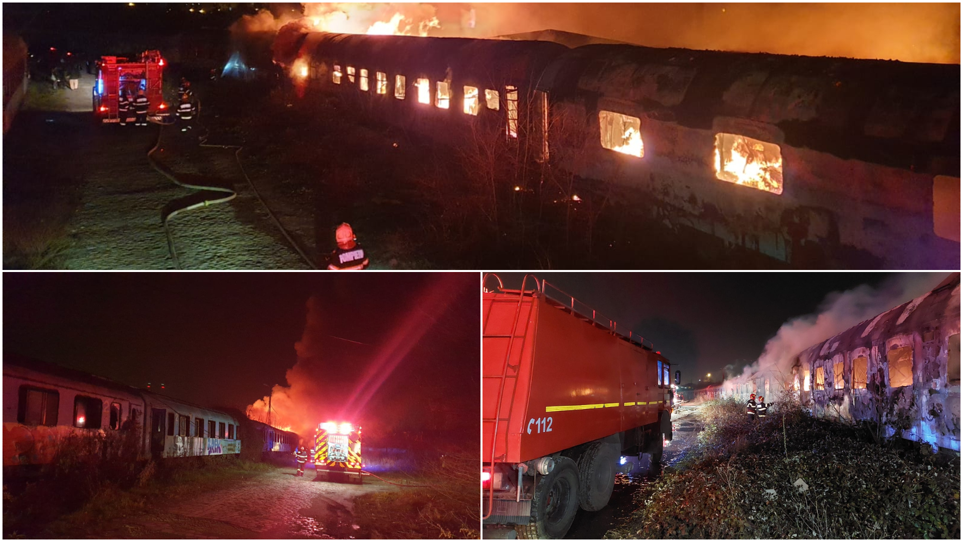 Incendiu puternic pe Calea Giulești la 12 vagoane de tren dezafectate ...