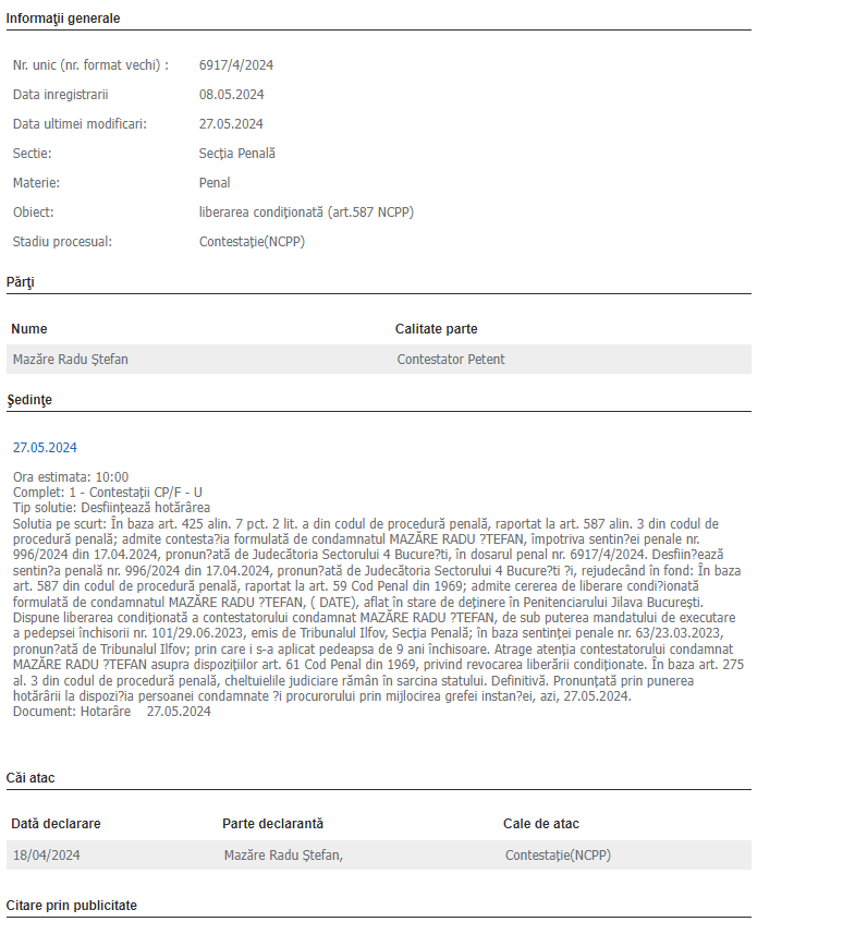 Radu Mazăre va fi eliberat condiționat din închisoare. Decizia Tribunalului Ilfov este ...