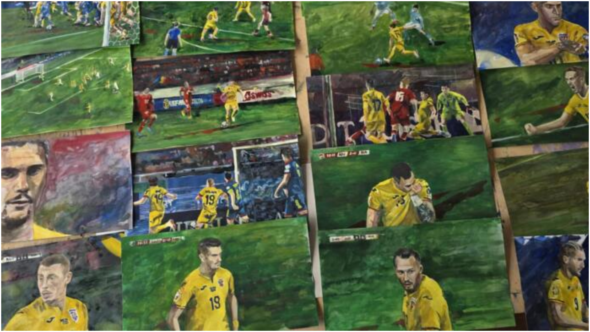 Portretele ale fotbaliștilor din lotul naționalei, realizate de elevi ...