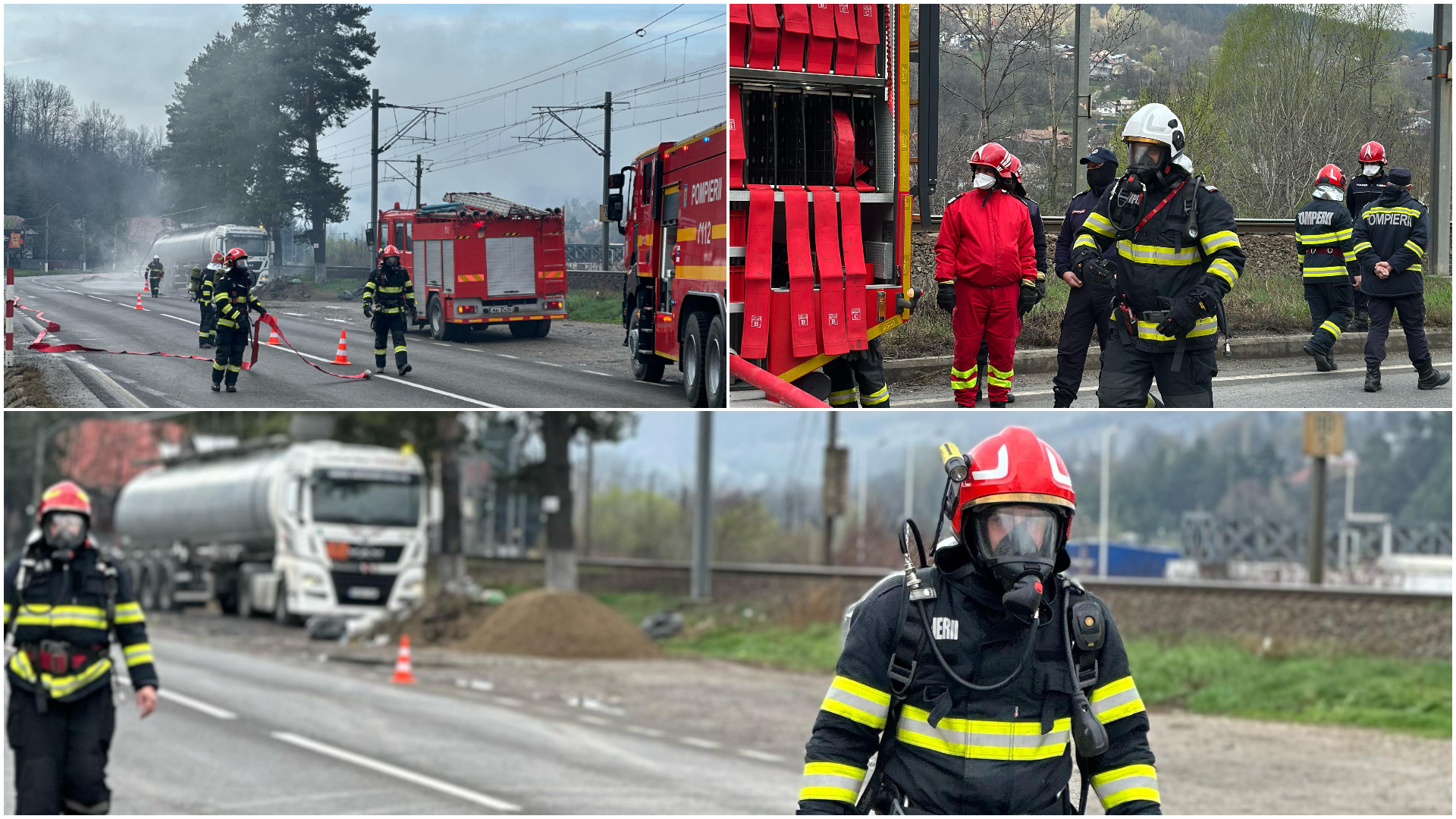 Incidentul scurgerii de acid sulfuric pe DN 1, la Comarnic. Echipajele ...