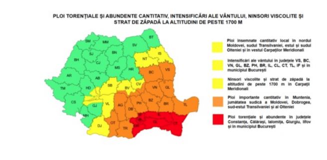 ANM: Cod roșu de ploi torențiale și abundente în București și în cinci ...